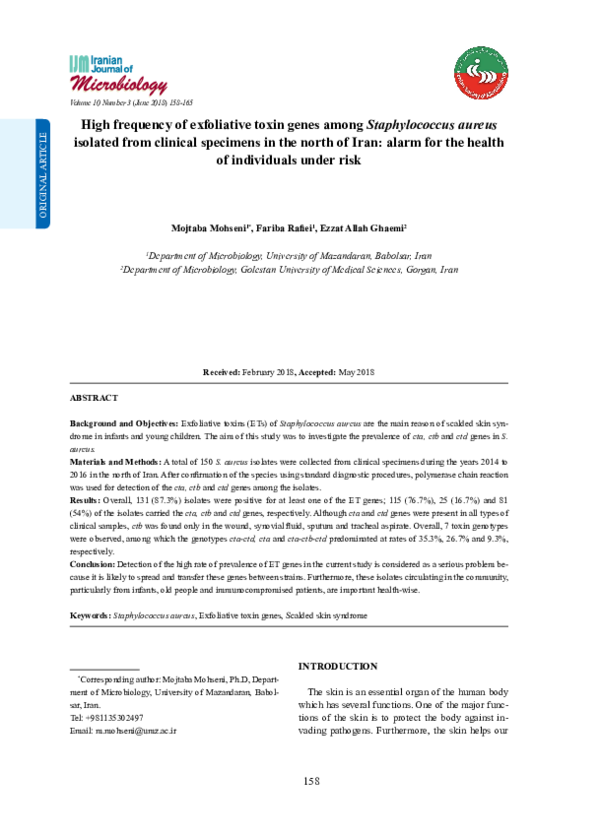 (PDF) High frequency of exfoliative toxin genes among Staphylococcus ...