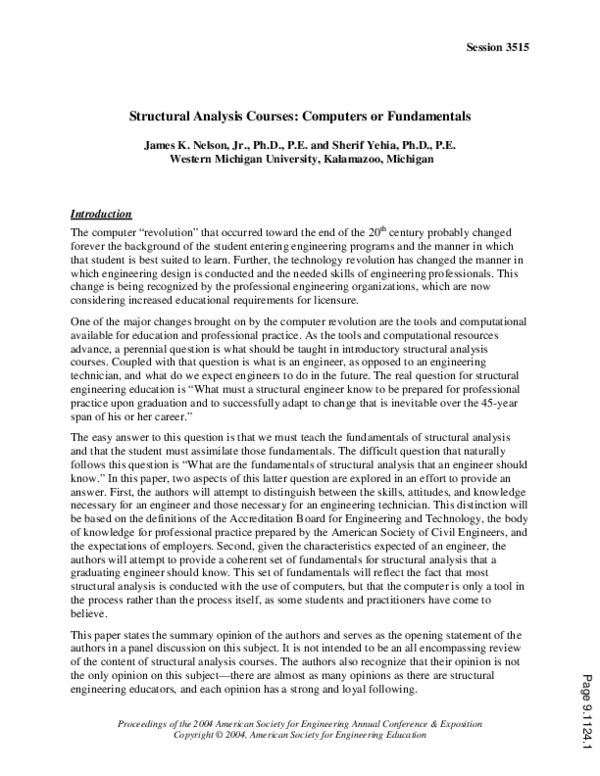 (PDF) Structural Analysis Courses: Computers Or Fundamentals