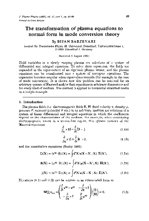 (PDF) The transformation of plasma equations to normal form in mode ...