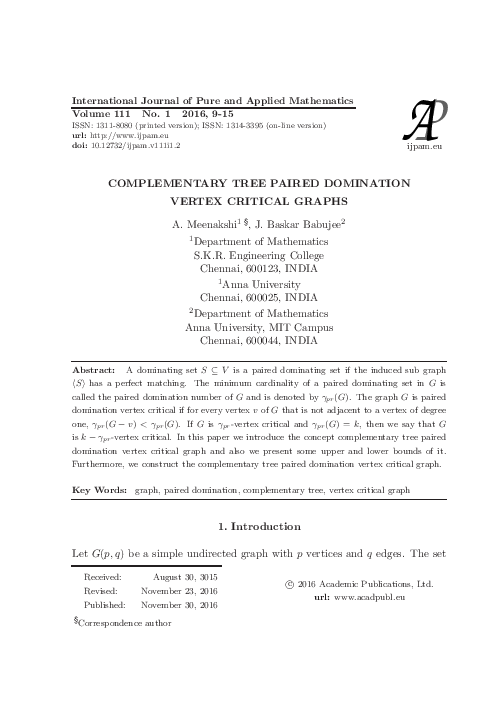 (PDF) Complementary Tree Paired Domination Vertex Critical Graphs