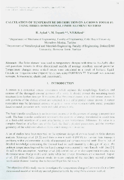 (PDF) Calculation of Temperature Distribution on a Crown Tooth by Using Three-Dimensional Finite ...