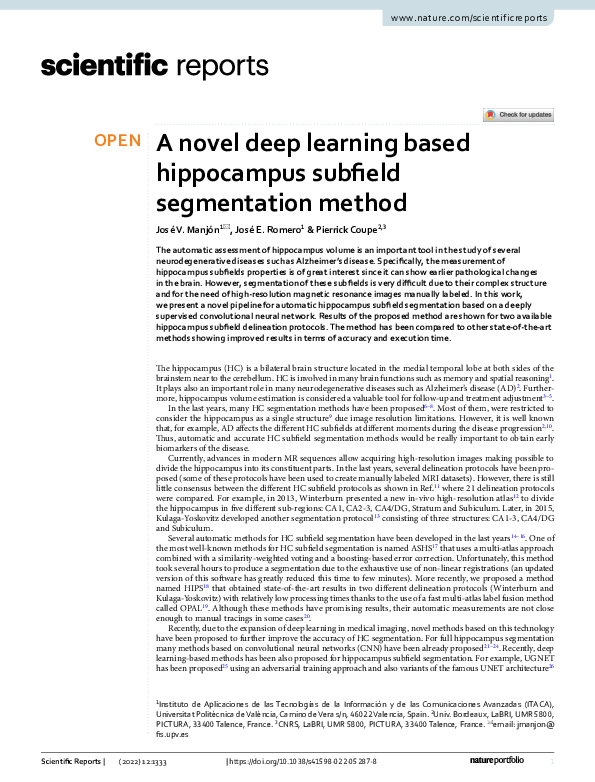 (PDF) A novel deep learning based hippocampus subfield segmentation method