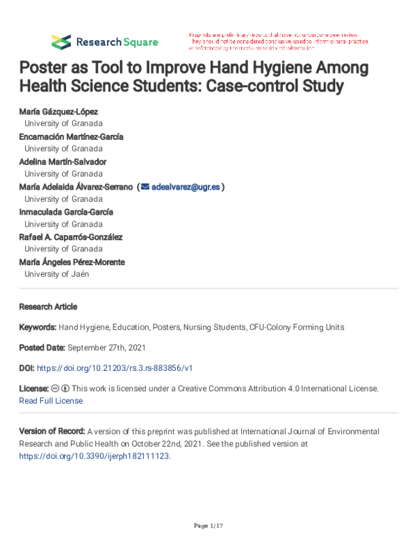 (PDF) Poster as Tool to Improve Hand Hygiene Among Health Science ...