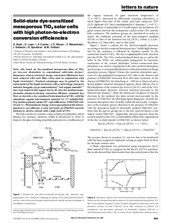 (PDF) Solid-state dye-sensitized mesoporous TiO2 solar cells with high photon-to-electron ...