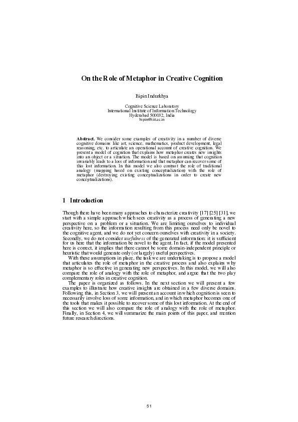 (PDF) On the Role of Metaphor in Creative Cognition