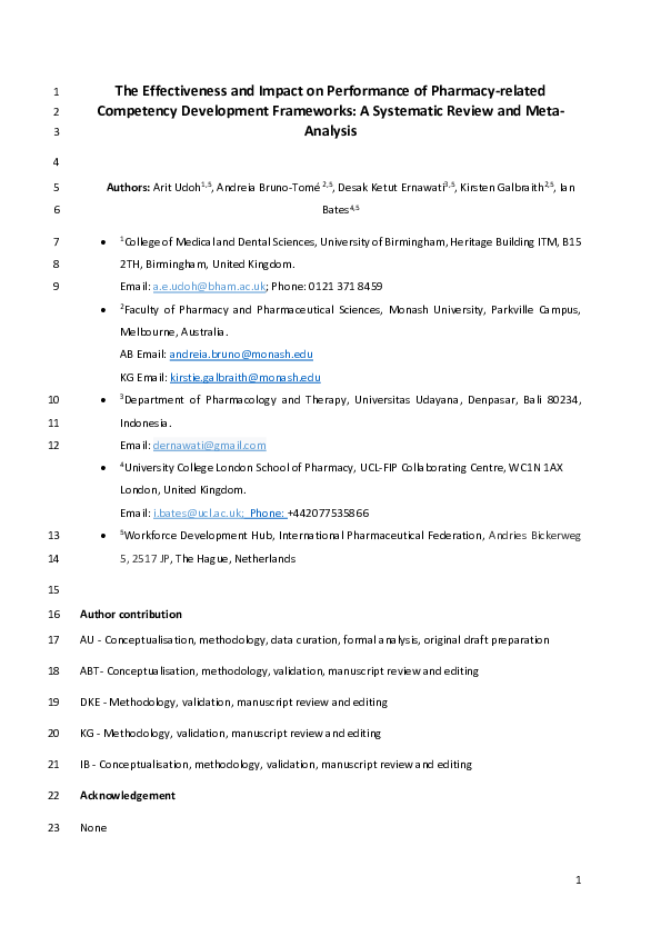 (PDF) The effectiveness and impact on performance of pharmacy-related ...