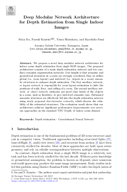 (PDF) Deep Modular Network Architecture for Depth Estimation from ...