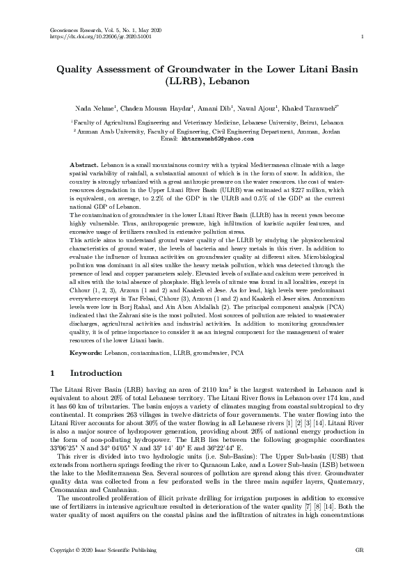 (PDF) Quality Assessment of Groundwater in the Lower Litani Basin (LLRB ...