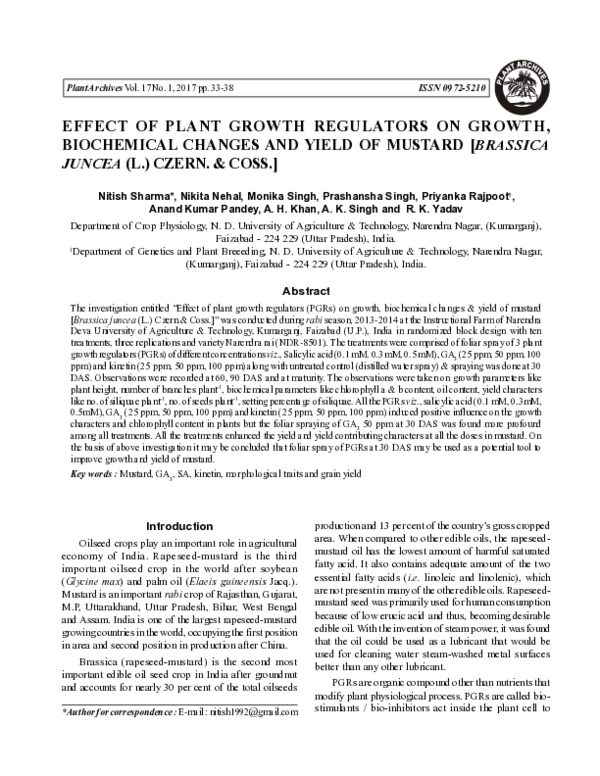 (PDF) Effect of Plant Growth Regulators on Growth , Biochemical Changes ...