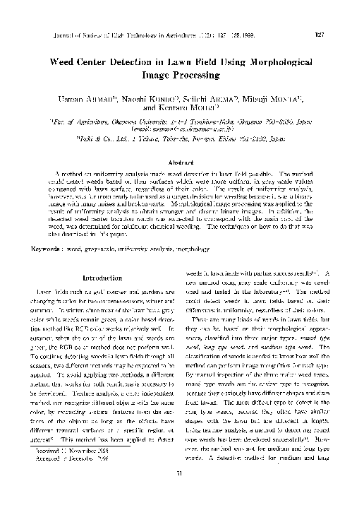 (PDF) Weed Center Detection in Lawn Field Using Morphological Image Processing