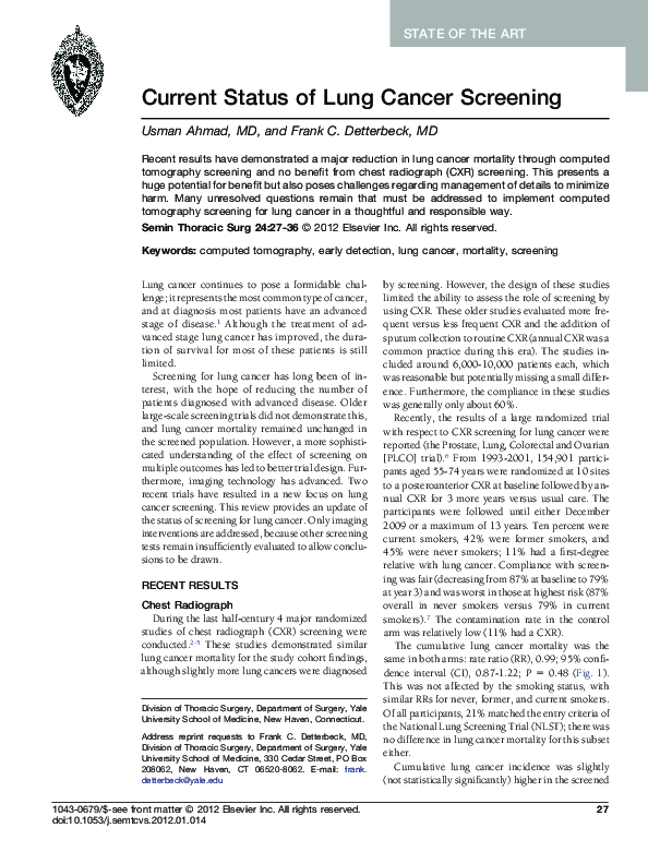 (PDF) Current Status of Lung Cancer Screening