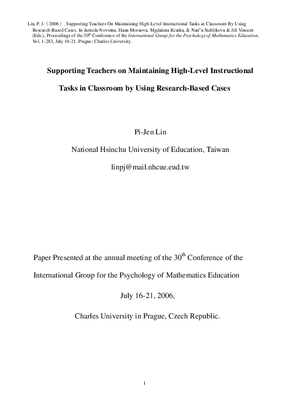 (PDF) Supporting Teachers on Maintaining High-Level Instructional Tasks ...
