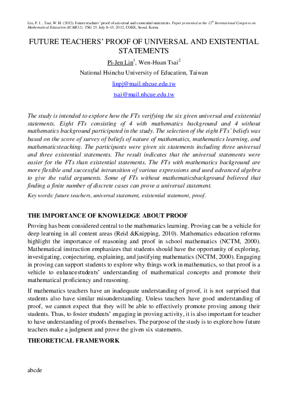 Future Teachers' Proof of Universal and Existential Statements