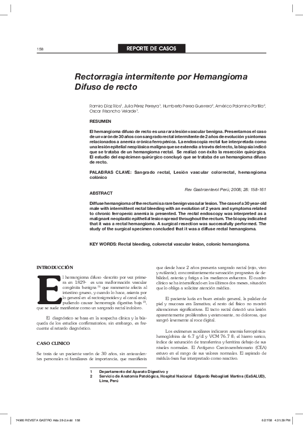 (PDF) Rectorragia intermitente por Hemangioma Difuso de recto