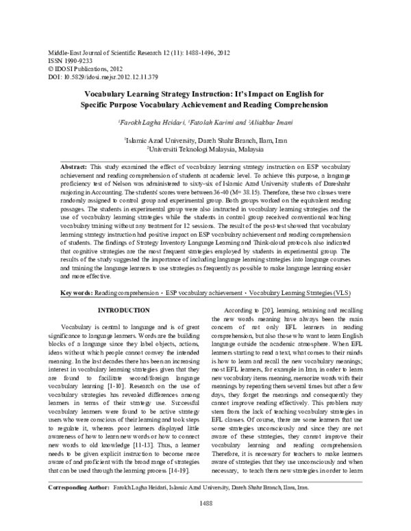 (PDF) Vocabulary Learning Strategy Instruction: It's Impact on English ...