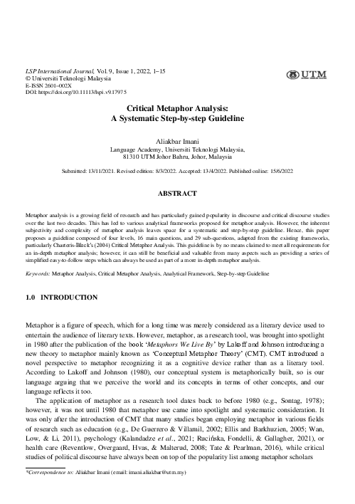 (PDF) Critical Metaphor Analysis: A Systematic Step-by-step Guideline