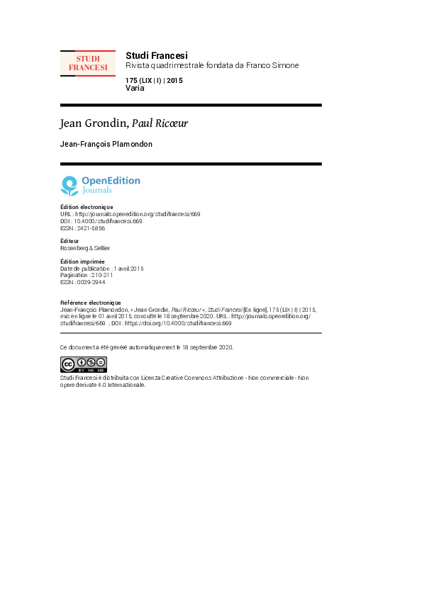 (PDF) Jean Grondin, Paul Ricœur