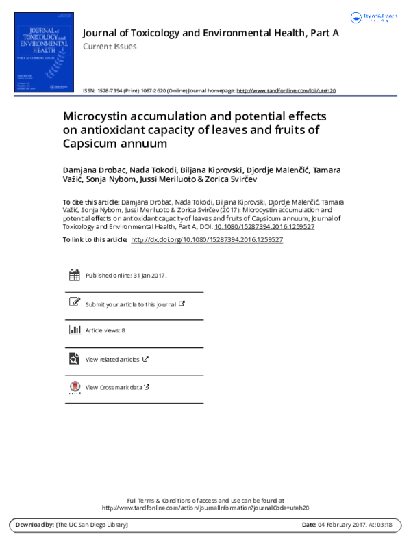 (PDF) Microcystin accumulation and potential effects on antioxidant ...