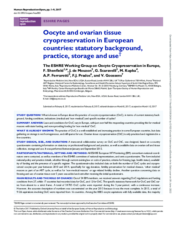 (PDF) Oocyte and ovarian tissue cryopreservation in European countries ...