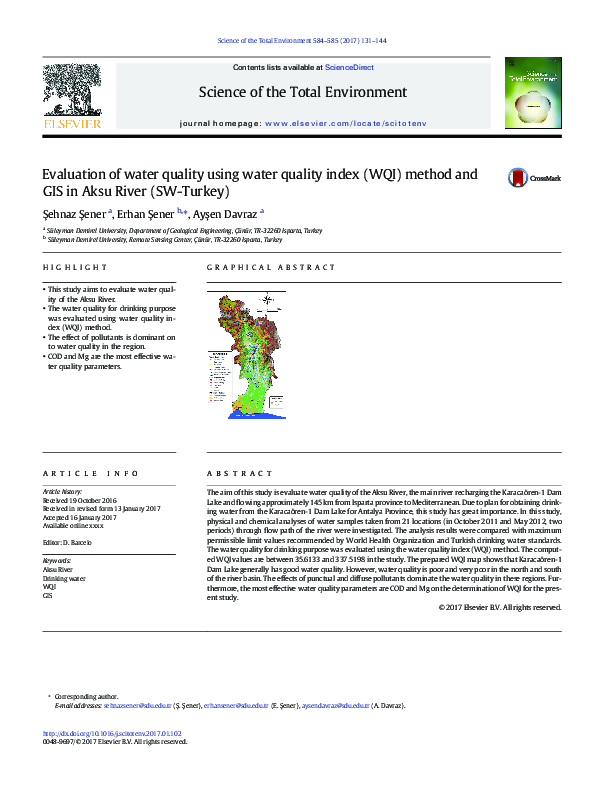 (PDF) Evaluation of water quality using water quality index (WQI ...