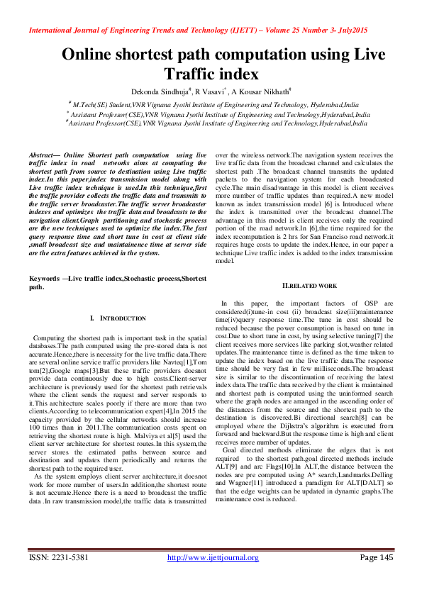 (PDF) Online shortest path computation using Live Traffic index