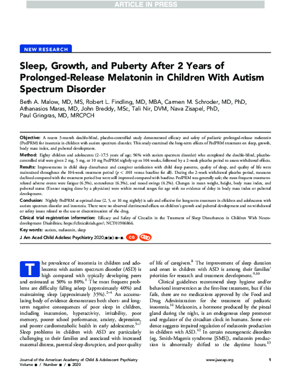 (PDF) Sleep, Growth, and Puberty After 2 Years of Prolonged-Release ...