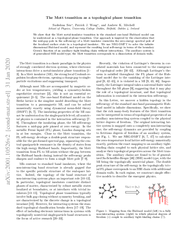 (PDF) The Mott transition as a topological phase transition