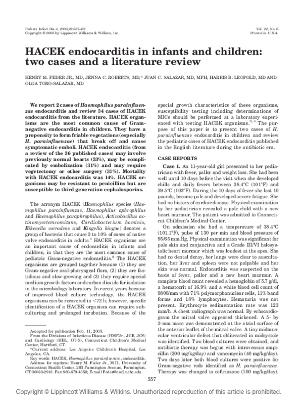 (PDF) HACEK endocarditis in infants and children: two cases and a ...