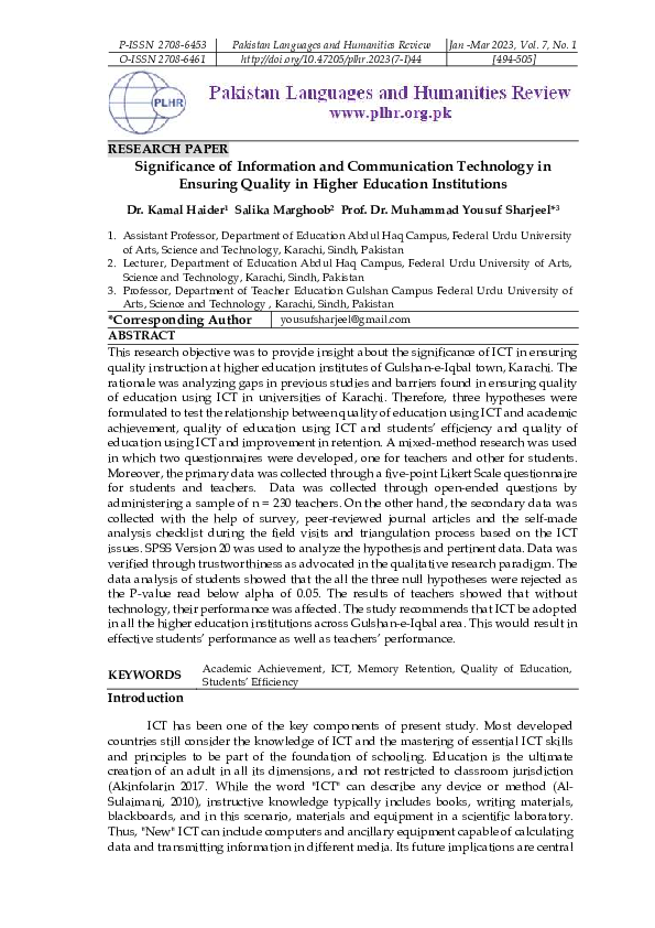 (PDF) Significance of Information and communication Technology in Ensuring Quality in Higher ...