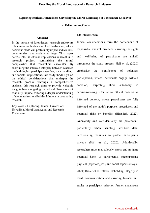 (PDF) Unveiling the Moral Landscape of a Research Endeavor