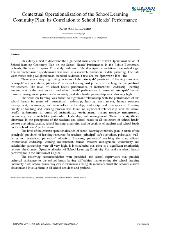 (PDF) Contextual Operationalization of the School Learning Continuity ...