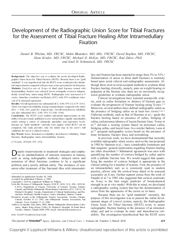 (PDF) Development of the Radiographic Union Score for Tibial Fractures ...