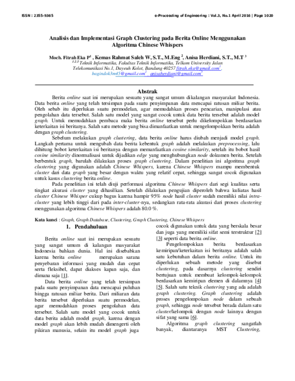 Pdf Analisis Dan Implementasi Graph Clustering Pada Berita Digital Menggunakan Algoritma Star