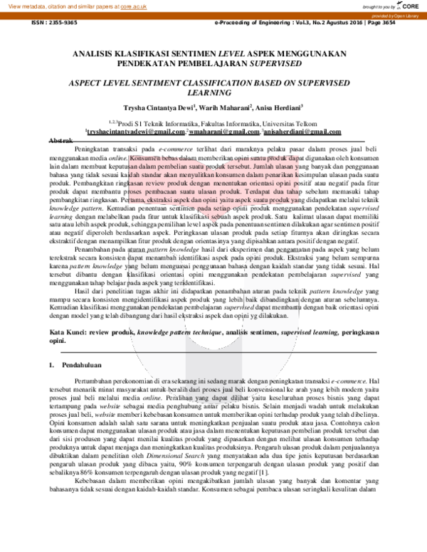 (PDF) Analisis Klasifikasi Sentimen Level Aspek Menggunakan Pendekatan Pembelajaran Supervised ...