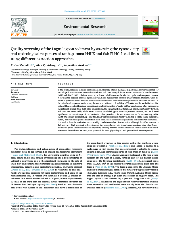 (PDF) Quality screening of the Lagos lagoon sediment by assessing the ...