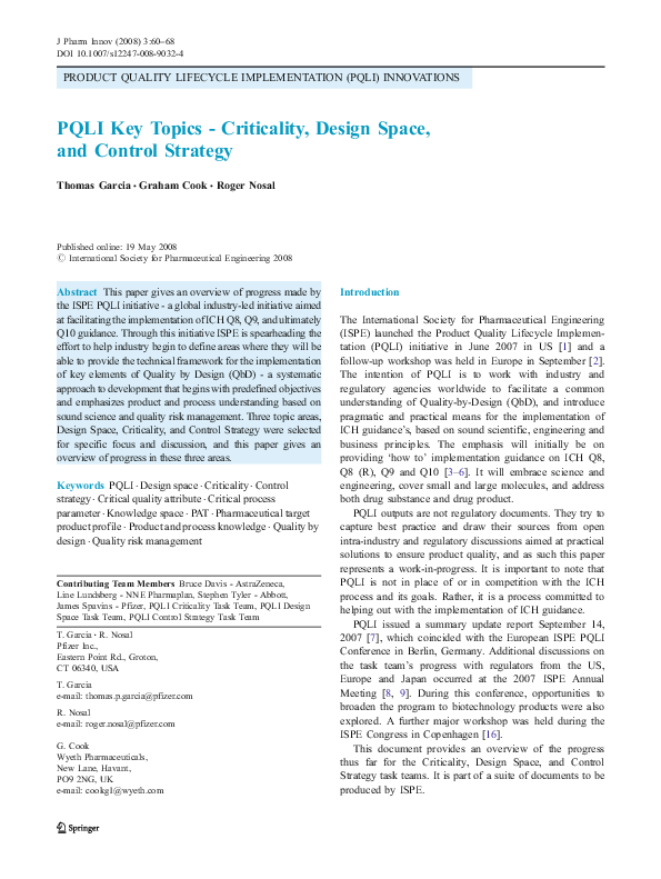 (PDF) PQLI Key Topics - Criticality, Design Space, and Control Strategy