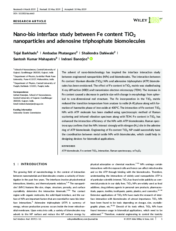 (PDF) Nano‐bio interface study between Fe content TiO2 nanoparticles ...