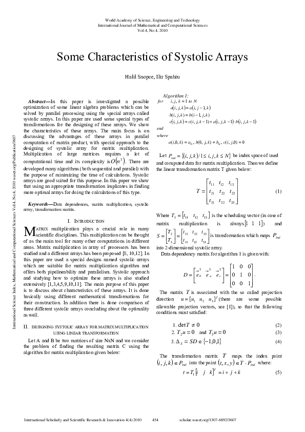 (PDF) Some Characteristics of Systolic Arrays