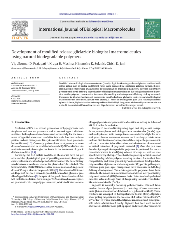 (PDF) Development of modified release gliclazide biological macromolecules using natural ...