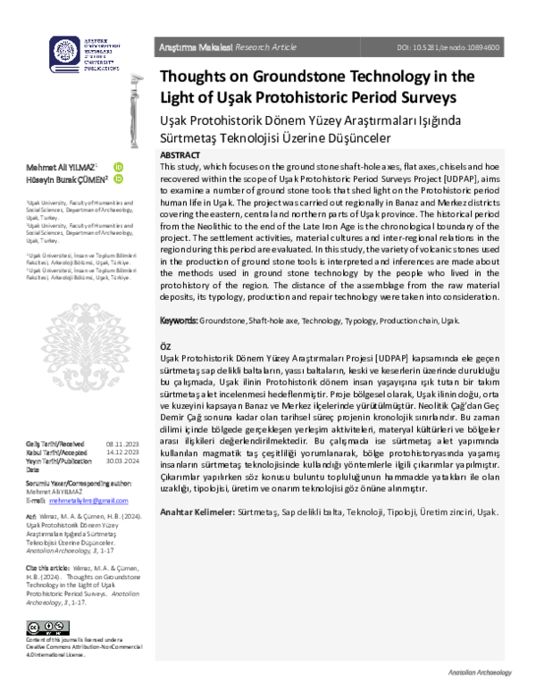(PDF) Thoughts on Groundstone Technology in the Light of Uşak ...