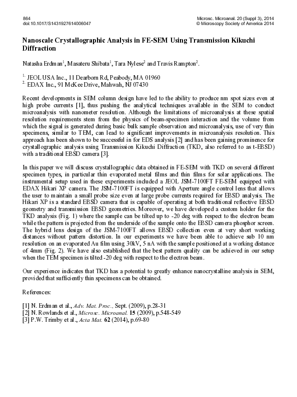 (PDF) Nanoscale Crystallographic Analysis in FE-SEM Using Transmission Kikuchi Diffraction