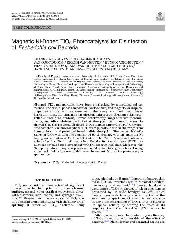 (PDF) Magnetic Ni-Doped TiO2 Photocatalysts for Disinfection of ...