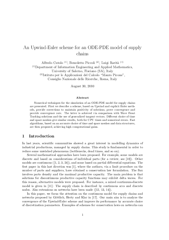 (PDF) An Upwind-Euler Scheme for an ODE-PDE Model of Supply Chains