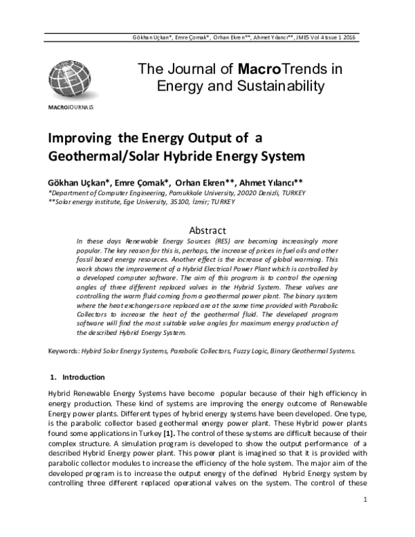 (PDF) Improving the Energy Output of a Geothermal/Solar Hybride Energy ...