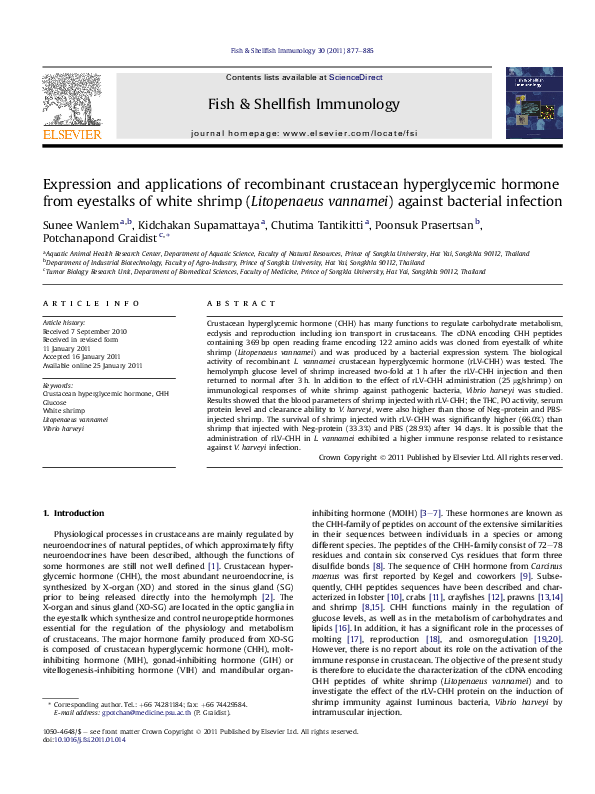 (PDF) Expression and applications of recombinant crustacean hyperglycemic hormone from eyestalks ...