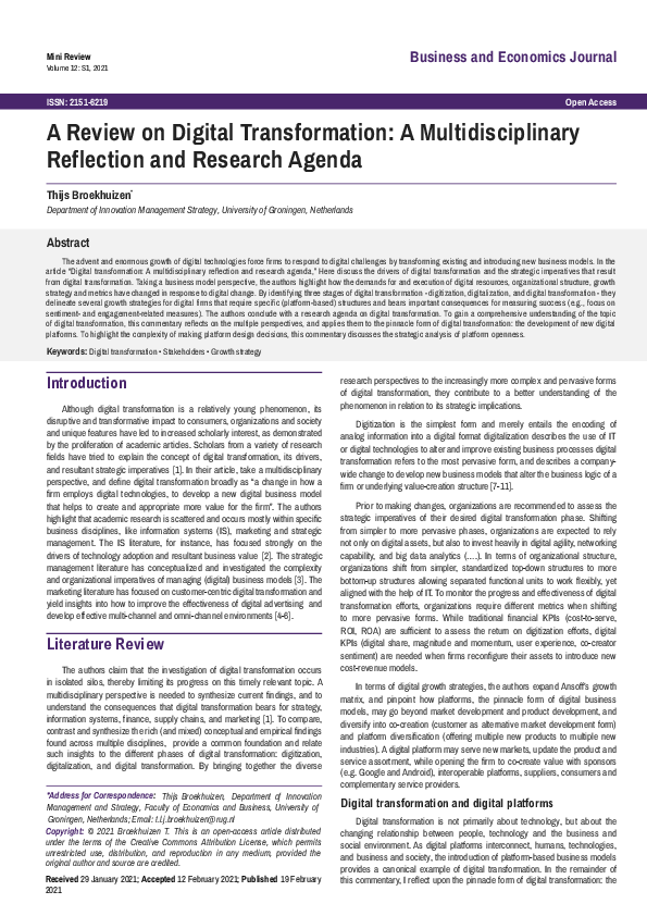 (PDF) A Review on Digital Transformation: A Multidisciplinary ...
