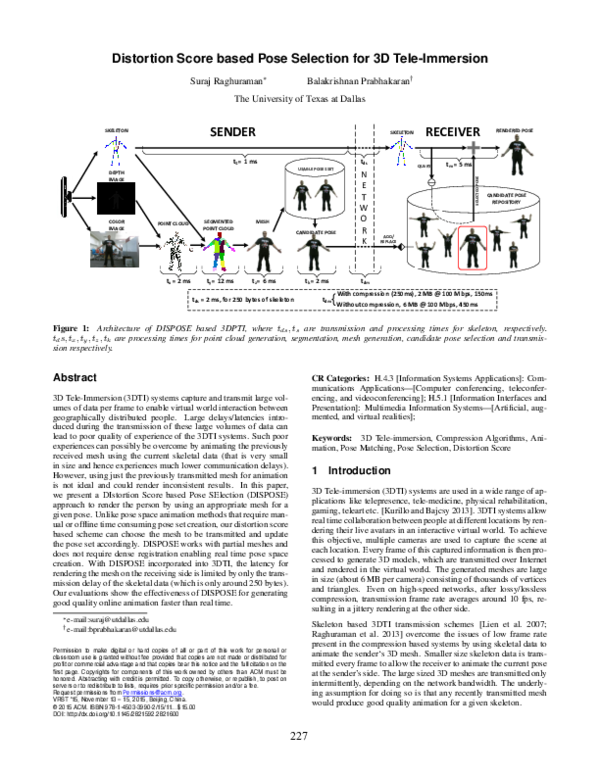 (PDF) Distortion score based pose selection for 3D tele-immersion