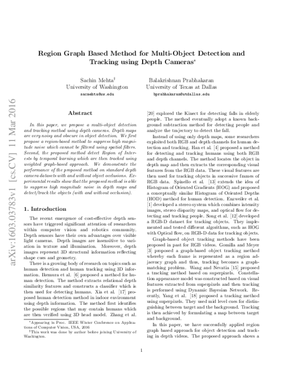 (PDF) Region graph based method for multi-object detection and tracking using depth cameras