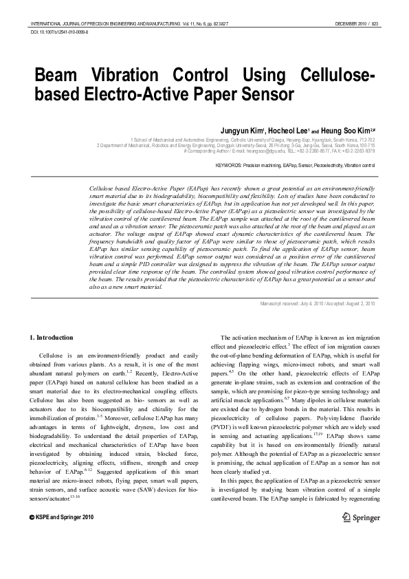 (PDF) Beam vibration control using cellulose-based Electro-Active Paper ...