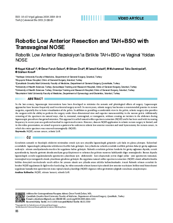 (PDF) Robotic Low Anterior Resection and TAH+BSO with Transvaginal NOSE